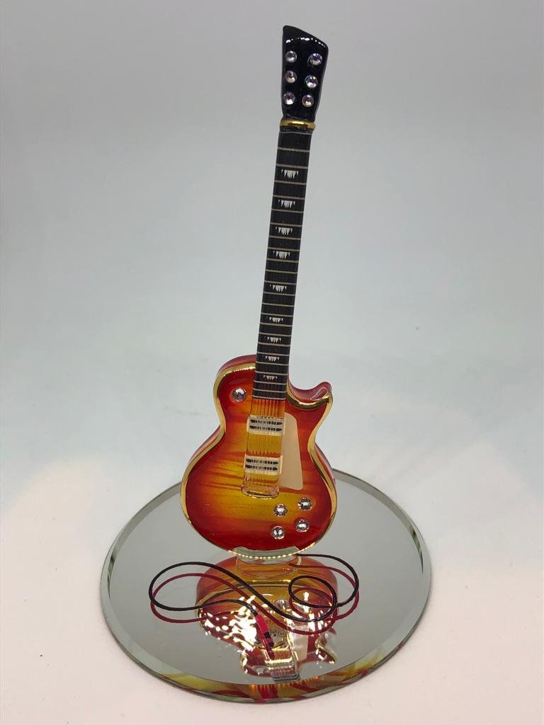Classic Guitar Figurine, Handmade Glass Cherry Burst Guitar, Gift Ideas ...