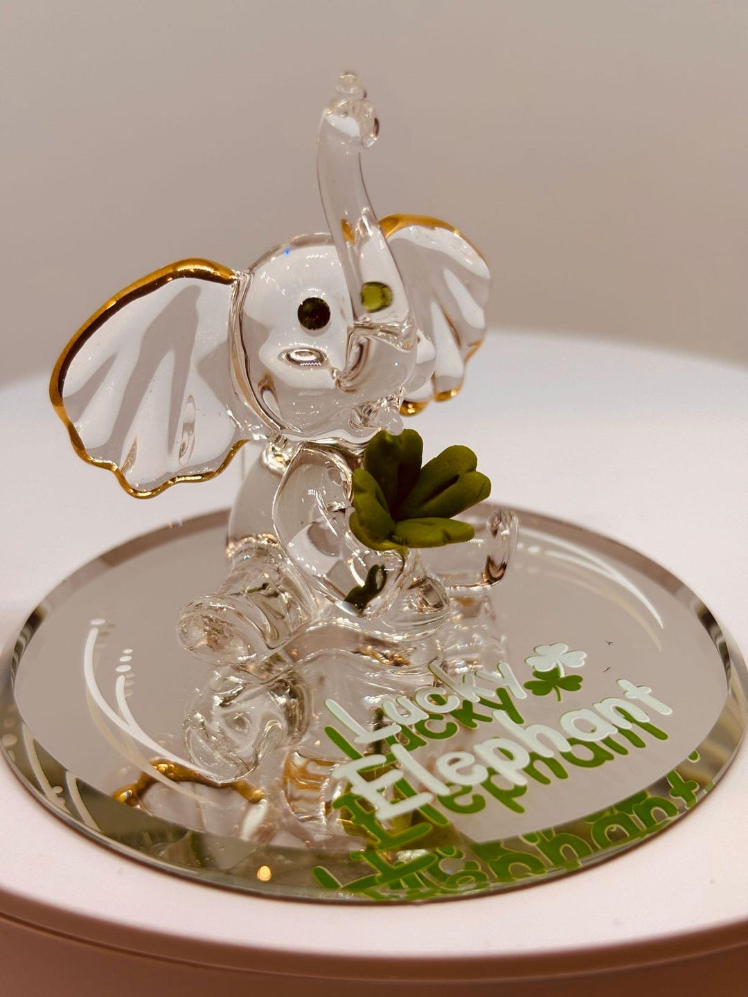 Handcrafted Glass Elephant Figurine | Clover & 22kt Gold Accent - Etsy