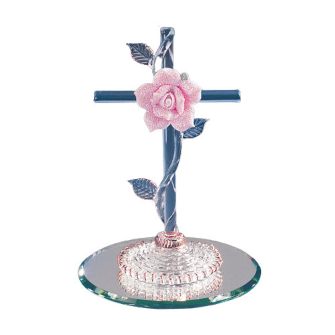 Glass Baron Cross With Pink Rose Vine 5 - Etsy
