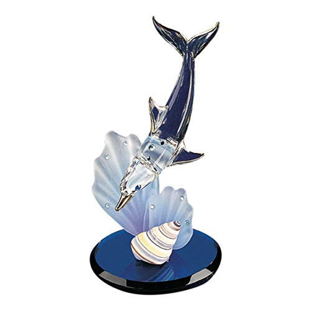 Glass Dolphin & Blue Coral Figurine, Handmade Decor, Marine Life ...