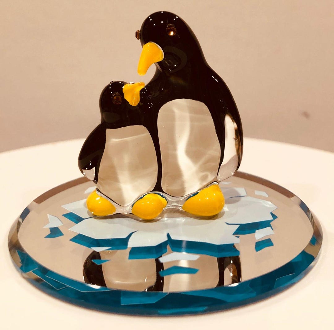 Handcrafted Glass Penguin and Baby Figurine | Crystal Accents - Etsy