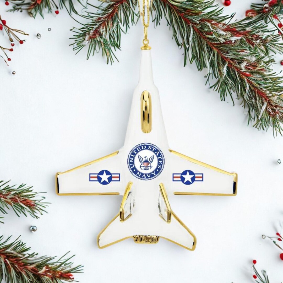 US Navy F18 Glass Christmas Ornament | Licensed Military Fighter Plane ...