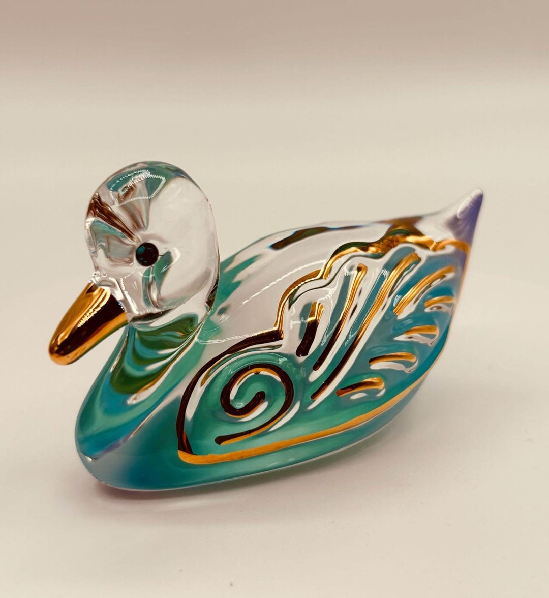 Glass Classy Duck Figurine | Colorful Animal Collectible | Crystal Home ...
