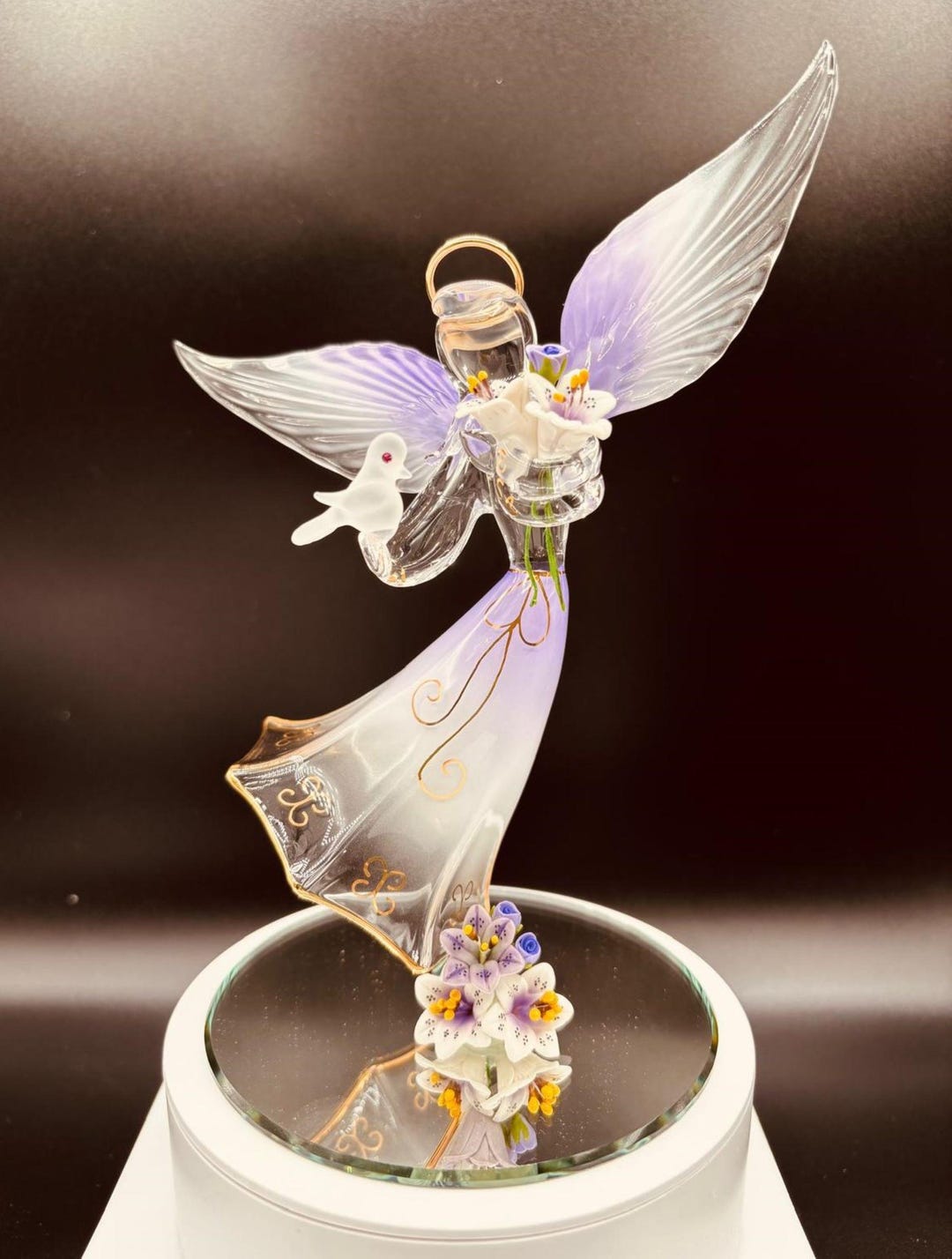 Lavender Angel With Dove Glass Figurine | Faith Christian Home Decor ...