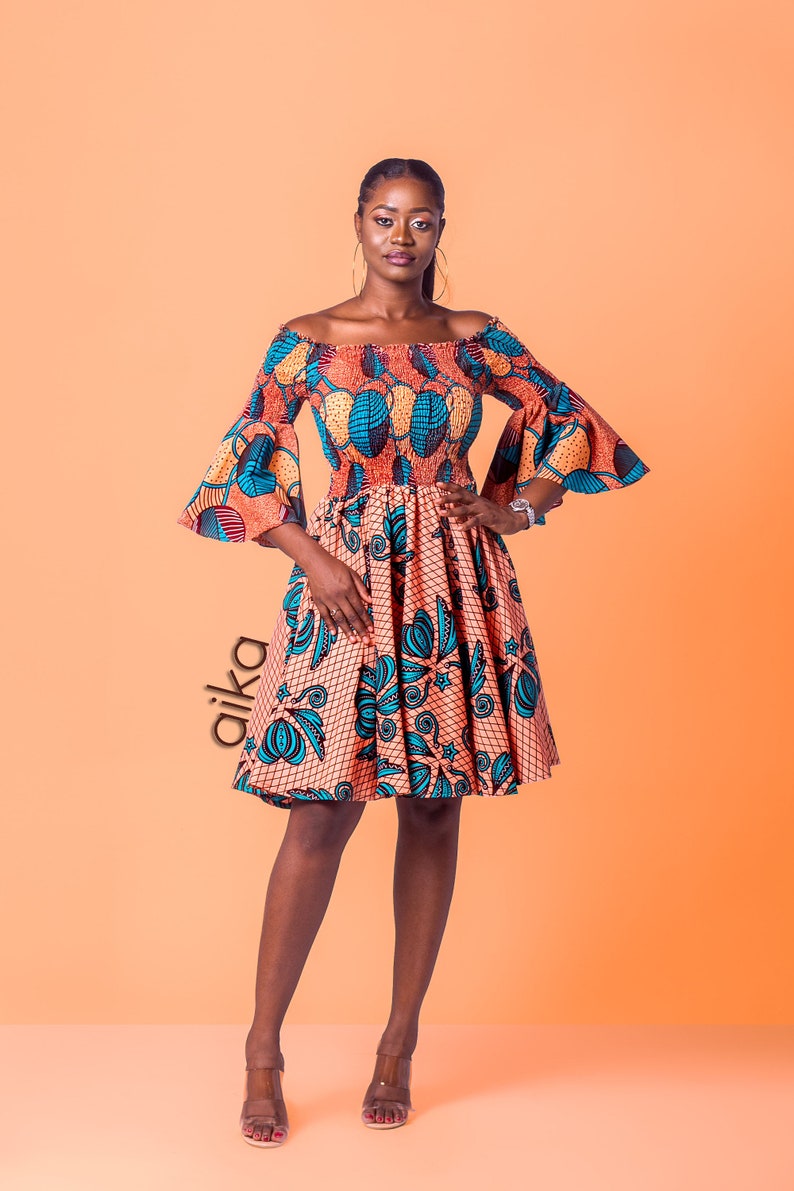 Ankara épaule Robe Imprimée Robe élastique Africaine Etsy