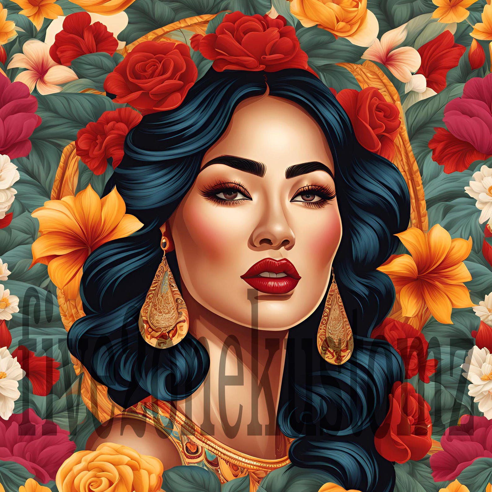 Chicana Style Digital Art Png Beautiful Mexicana Art Surrounded by ...