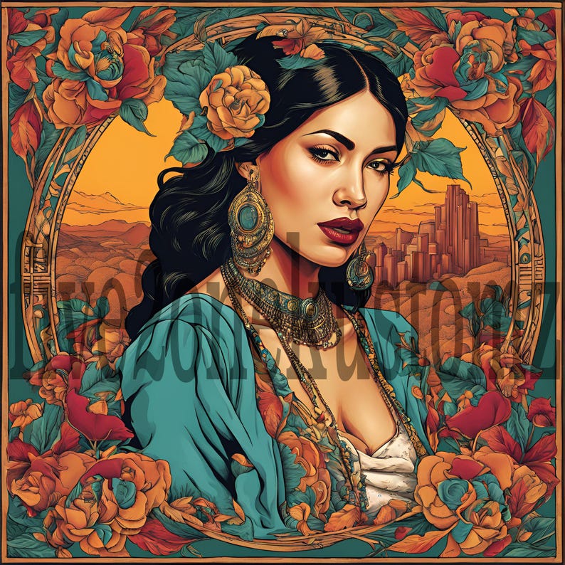 Chicana Style Digital Art Png Beautiful Mexicana Art Surrounded by ...