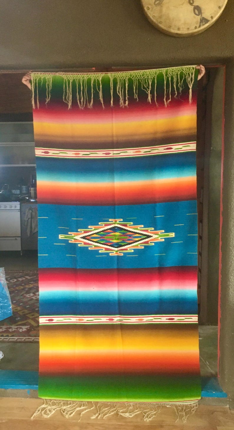 Vintage Mexican Serape Blanket 38x79 Vibrant Rainbow - Etsy