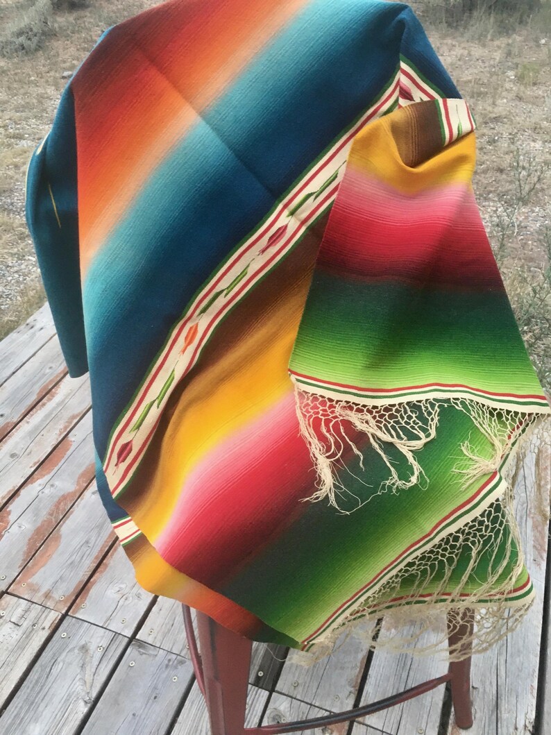 Vintage Mexican Serape Blanket 38x79 Vibrant Rainbow - Etsy