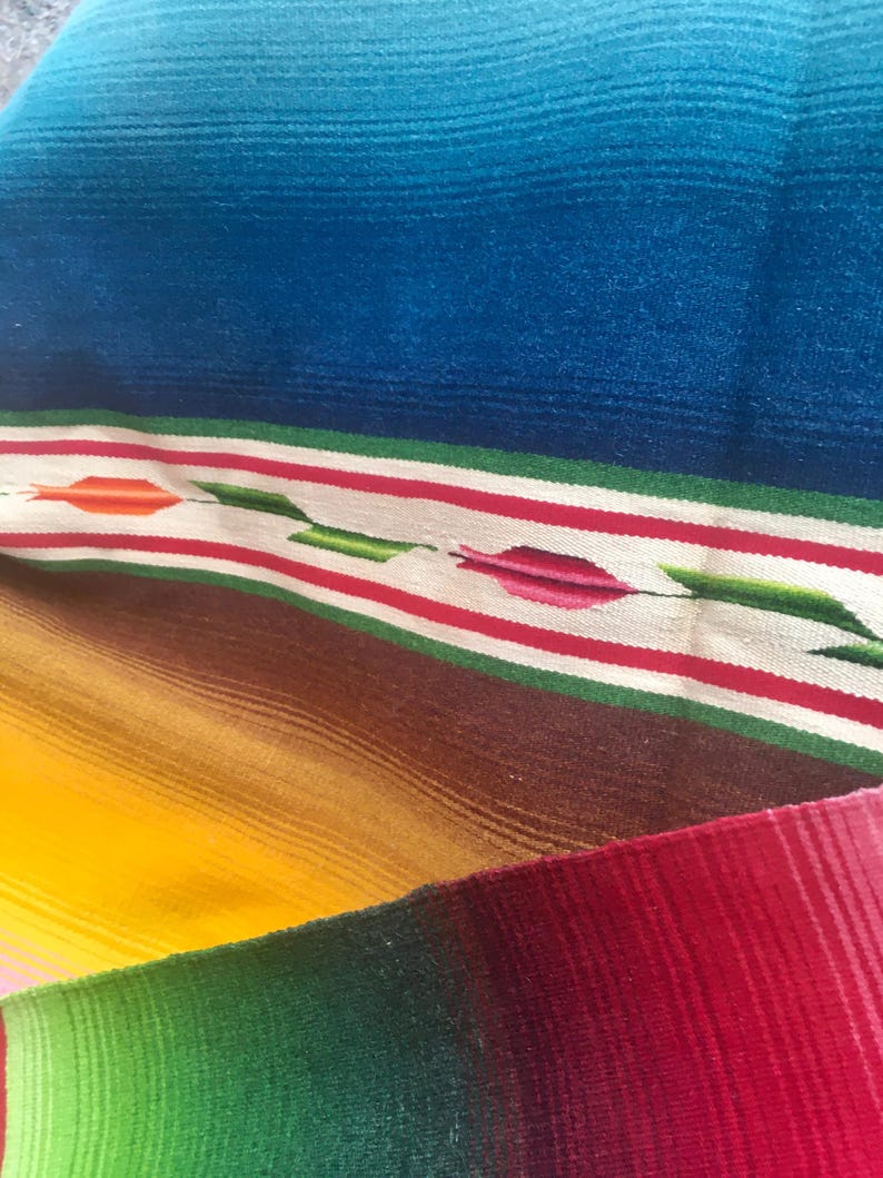 Vintage Mexican Serape Blanket 38x79 Vibrant Rainbow - Etsy