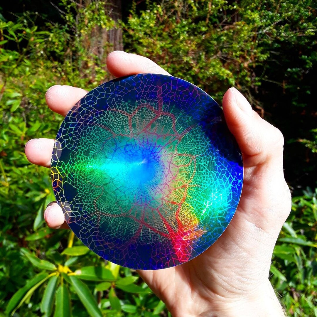 Holographic Sticker Psychedelic Themed Decor Gift for Trippy Art Lover Sun Sticker Festival Gear ...