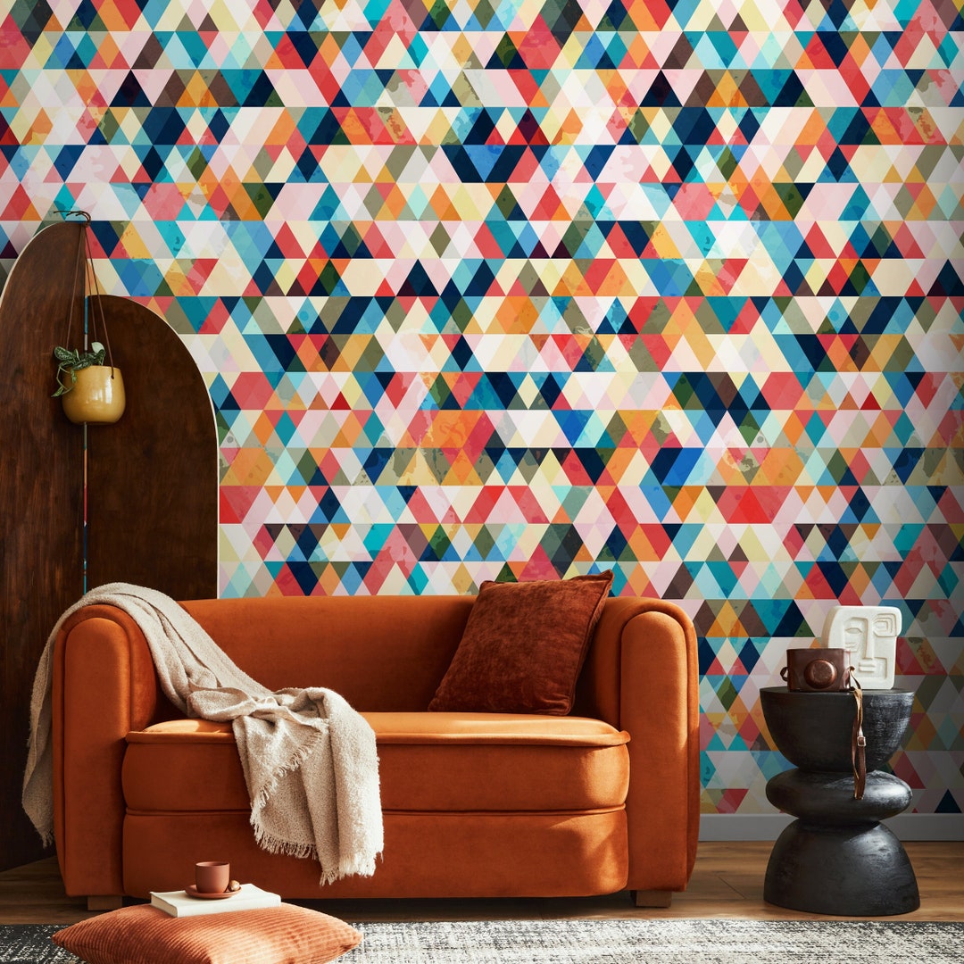 Watercolor Triangle Geometric Wallpaper, Removable Wall Decor - Etsy