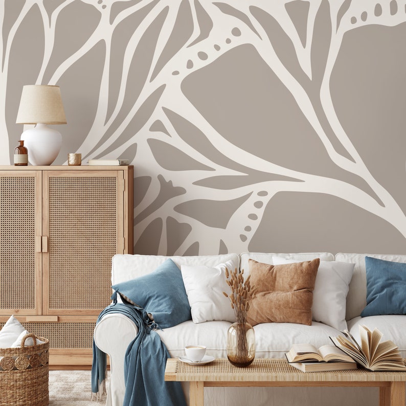 Neutral Abstract Wallpaper – Large Boho Mural, Peel and Stick - Etsy ...