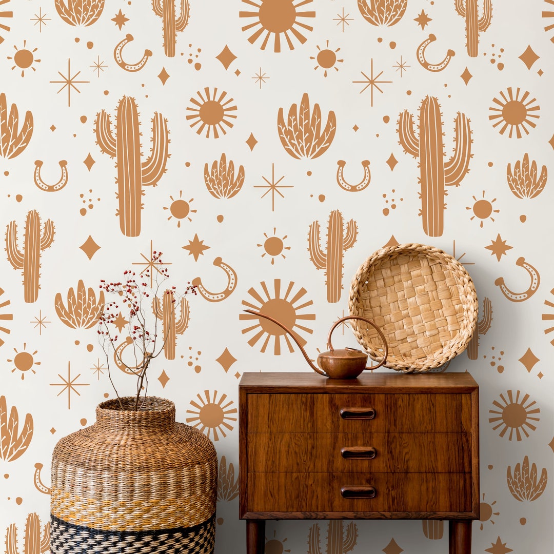 Orange Western Wallpaper Cute Boho Wallpaper Peel and Stick and ...