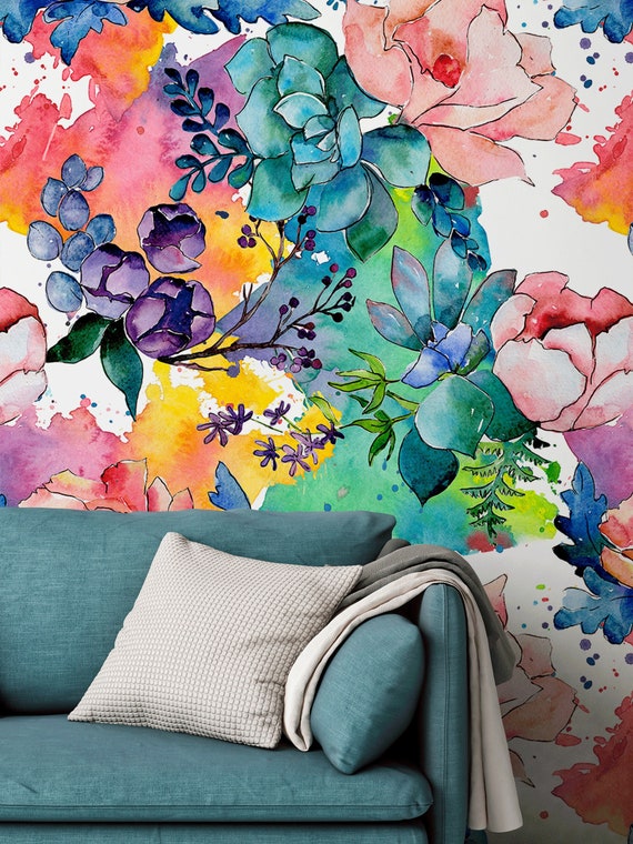 Floral Wallpaper Removable Wallpaper Flower Wallpaper - Etsy