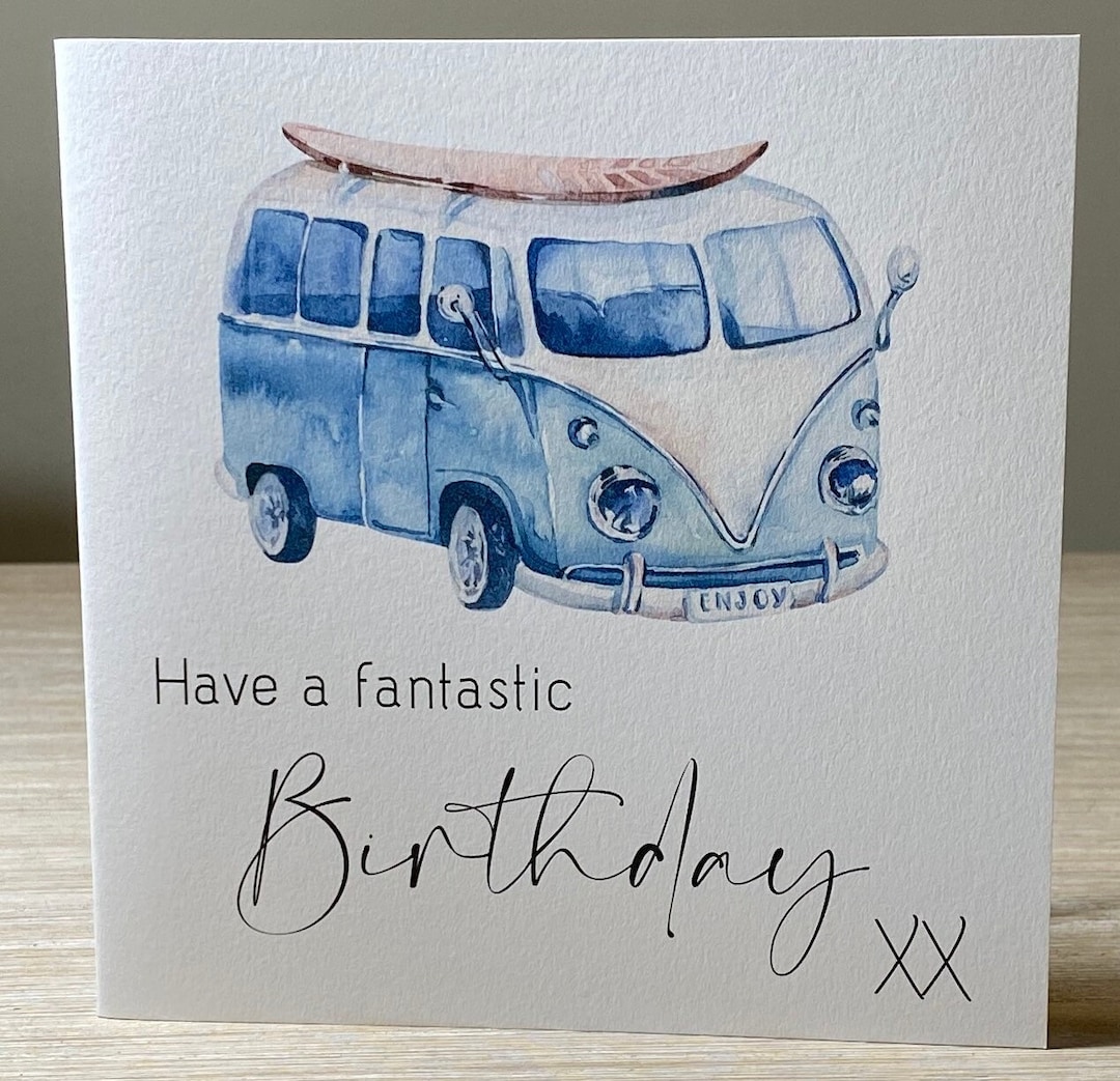 Combi Van Birthday Card , Blue Combi Van Birthday Card, Personalised ...