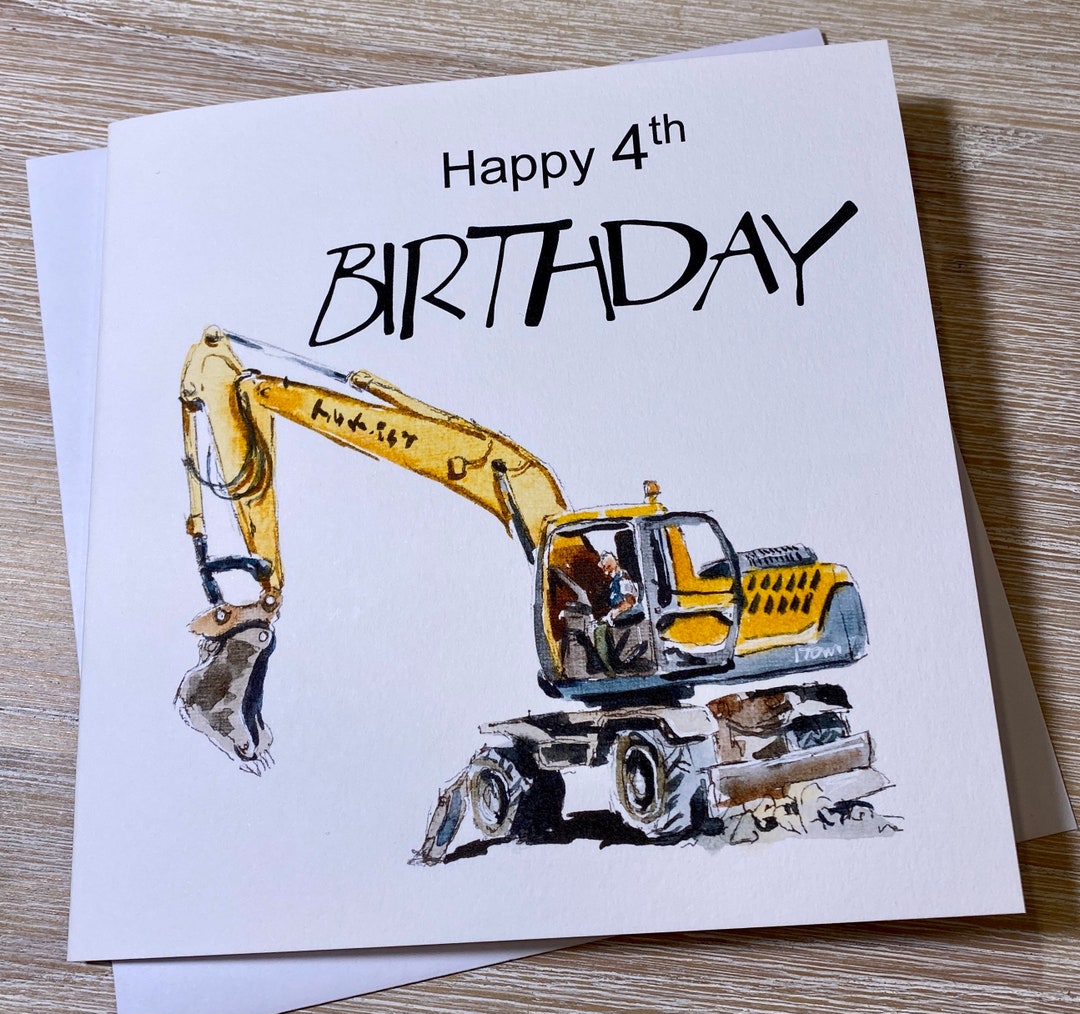 Kids Birthday Card, Personalised Kids Birthday Card, Backhoe Birthday ...