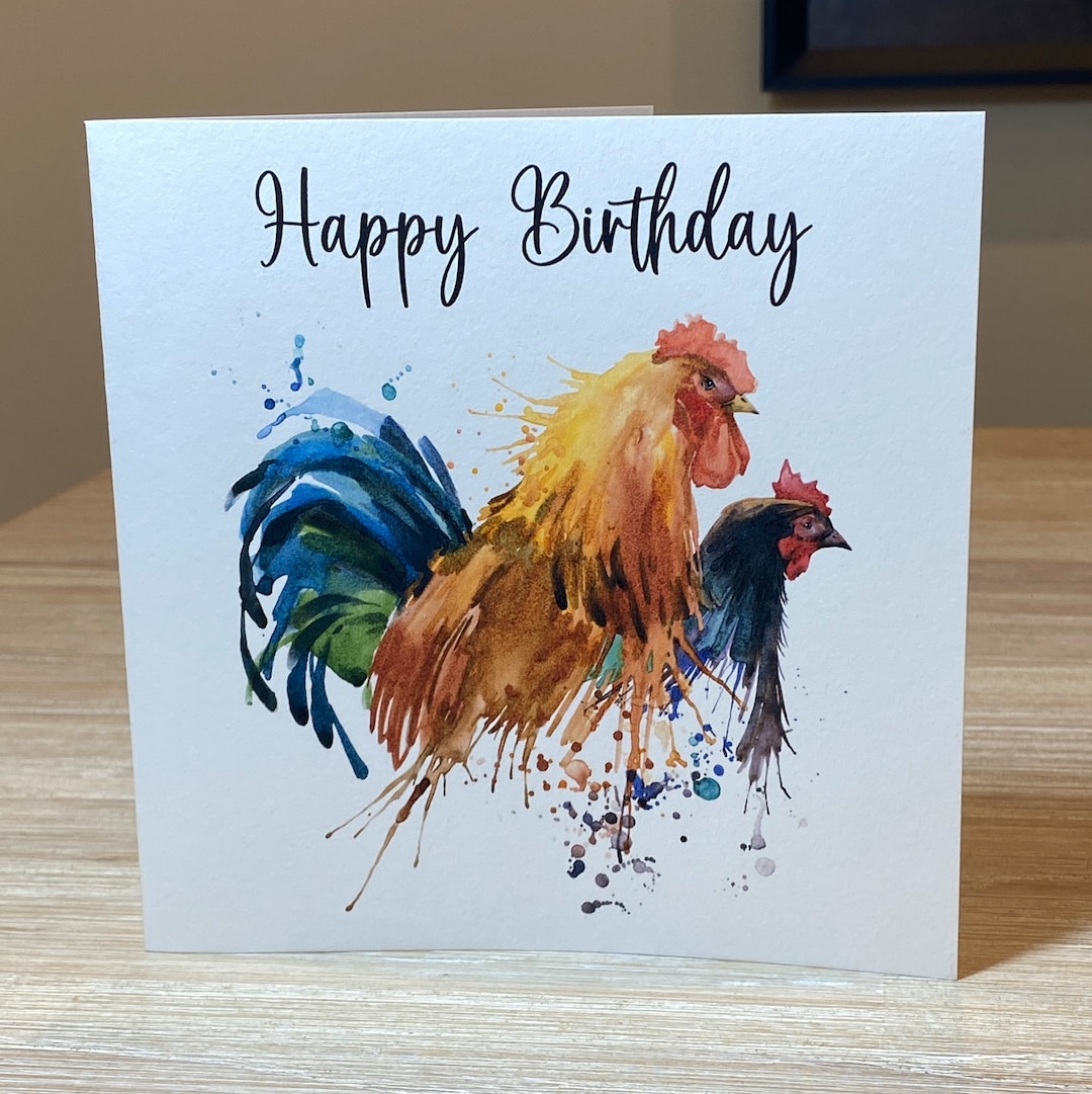 Rooster Birthday Card, Card With Rooster and Chicken, Personalised ...