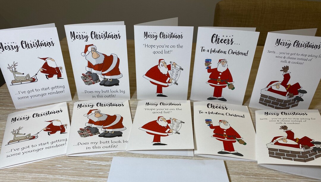 Christmas Card Pack - 10 X Funny Santa, Santa Cards, Pack of Funny ...