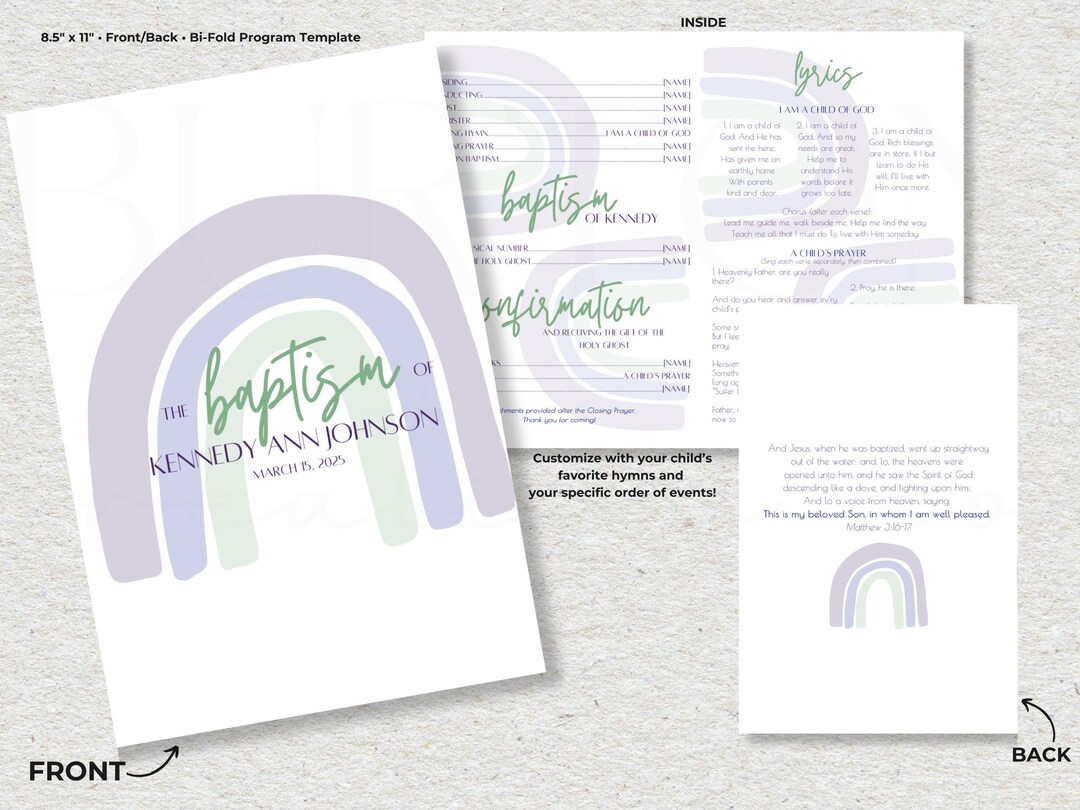 LDS Baptism Program Rainbows (cool Colors - Blue, Purple, Green ...