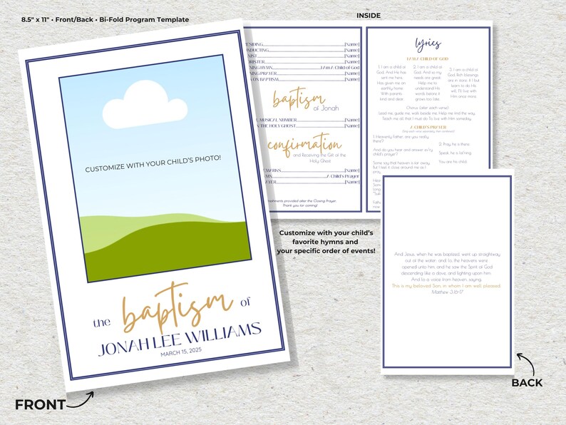 LDS Baptism Program Minimalist Navy & Gold Editable Baptism Program ...