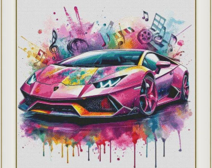 PDF PATTERN | Lamborghini Cross Stitch Pattern | Yellow Car | Sports ...