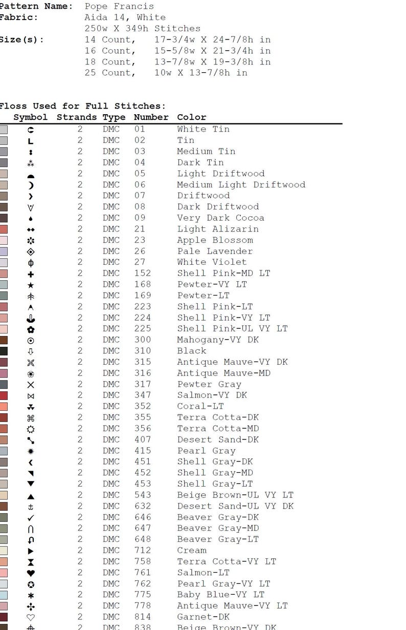 Pope Francis - PDF . Counted Cross Stitch Pattern . Vatican City ...
