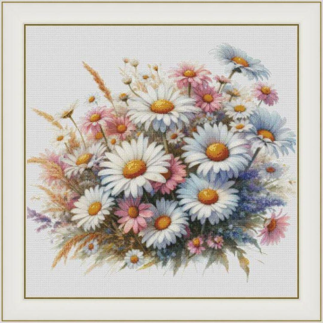 Daises Flower Bouquet - PDF . Counted Cross Stitch Pattern . Flowers ...