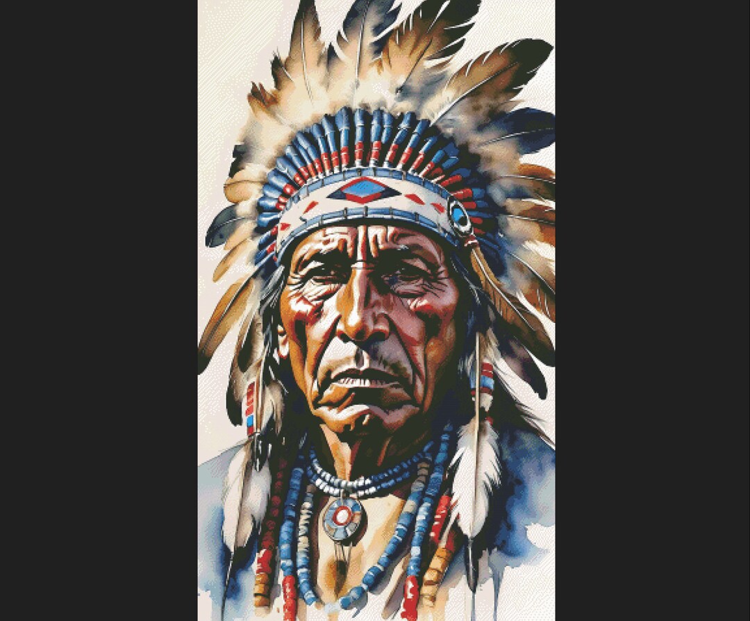 Native American Old Man - PDF . Counted Cross Stitch Pattern . Digital ...