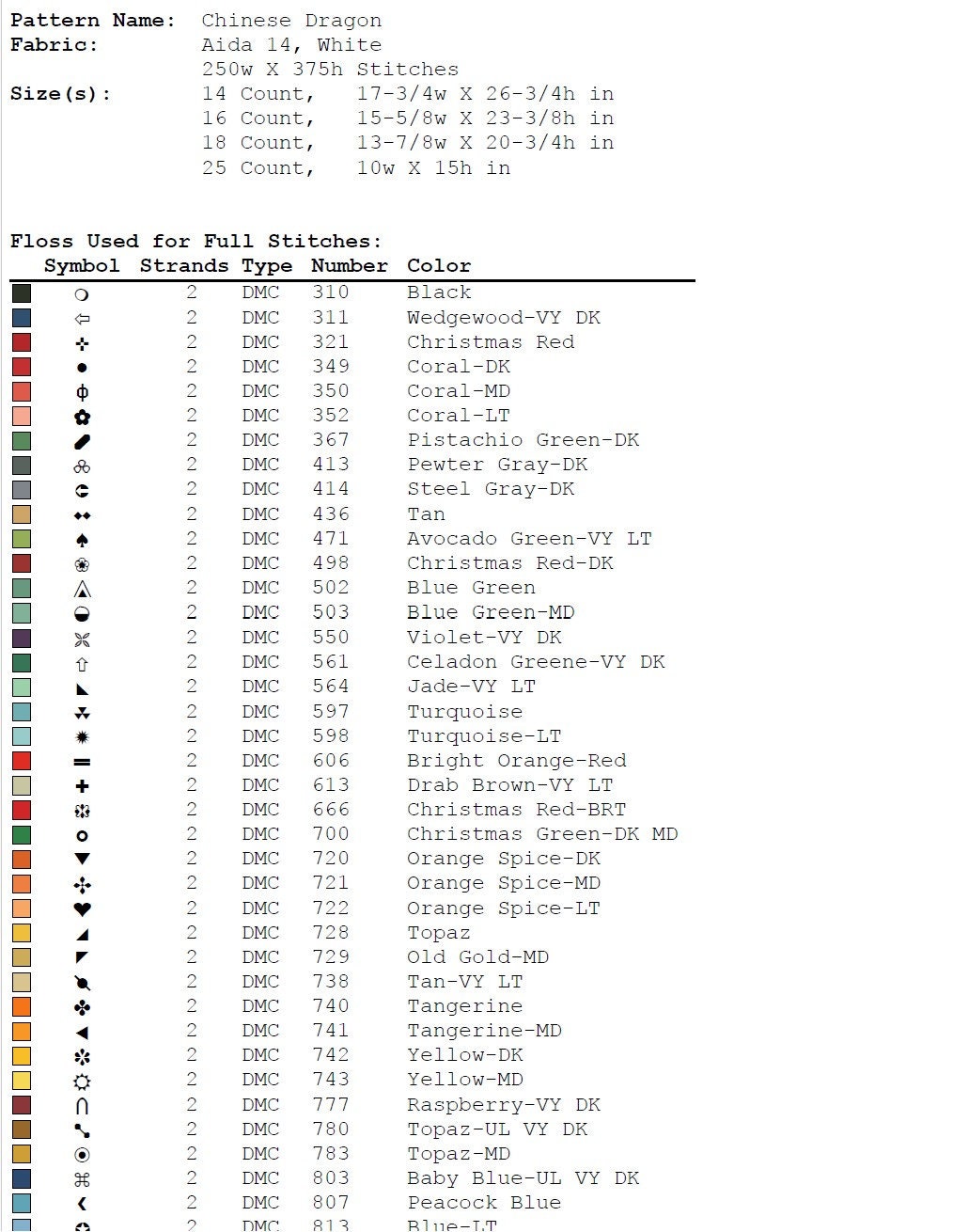 Chinese Dragon PDF . Counted Cross Stitch Pattern . Digital Design ...