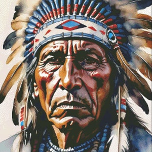 Native American Old Man - PDF . Counted Cross Stitch Pattern . Digital ...