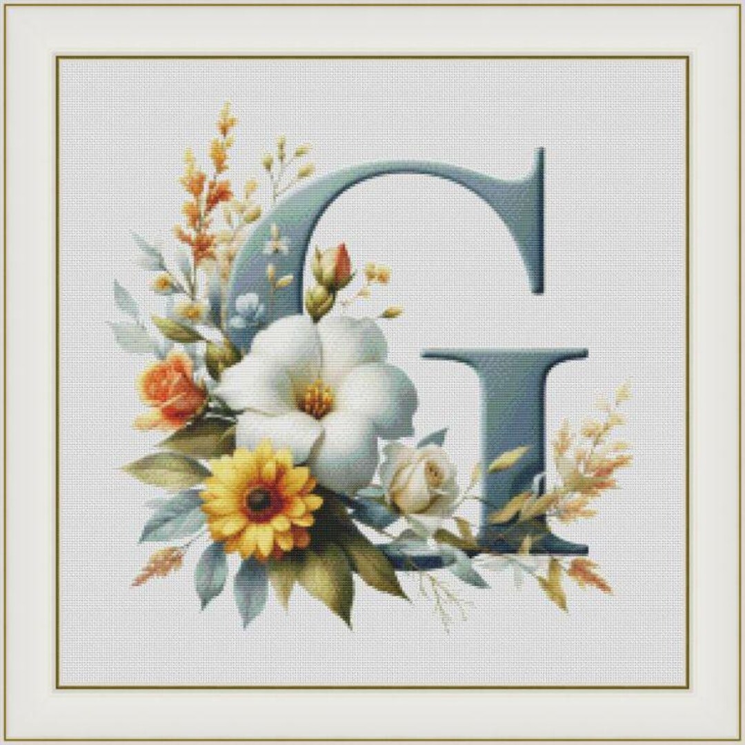 Letter G With Flowers - PDF . Counted Cross Stitch Pattern . Digital ...