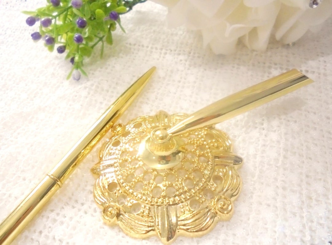 Gold Feather Pen for Wedding, Wedding Guest Book Pen With Stand Wedding ...