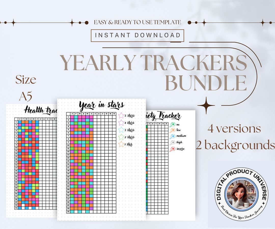 Yearly Trackers Bullet Journal Bundle - PRINTABLE Journal Pages ...