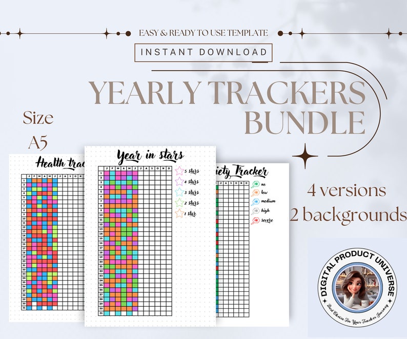 Yearly Trackers Bullet Journal Bundle - PRINTABLE Journal Pages ...