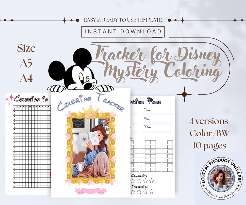 Tracker for Disney Mystery Coloring Lovers, Bulletjournal Printable ...