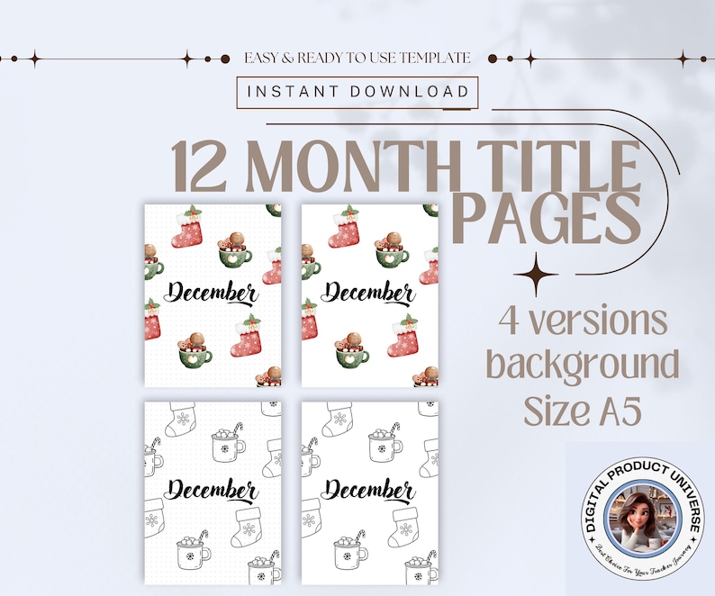 12 Month Title Bullet Journal Pages-twelve Month Cover Bullet Journal ...