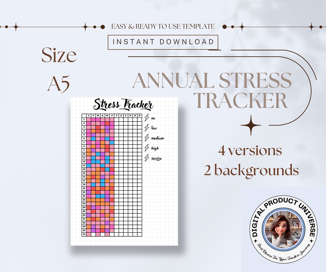Stress Tracker Printable 2025 Stress Management Page Wellbeing Journal ...
