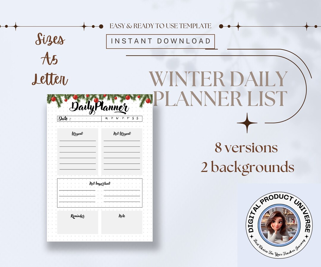 Winter Daily Planner List Journal Page Planner Page Track Daily ...