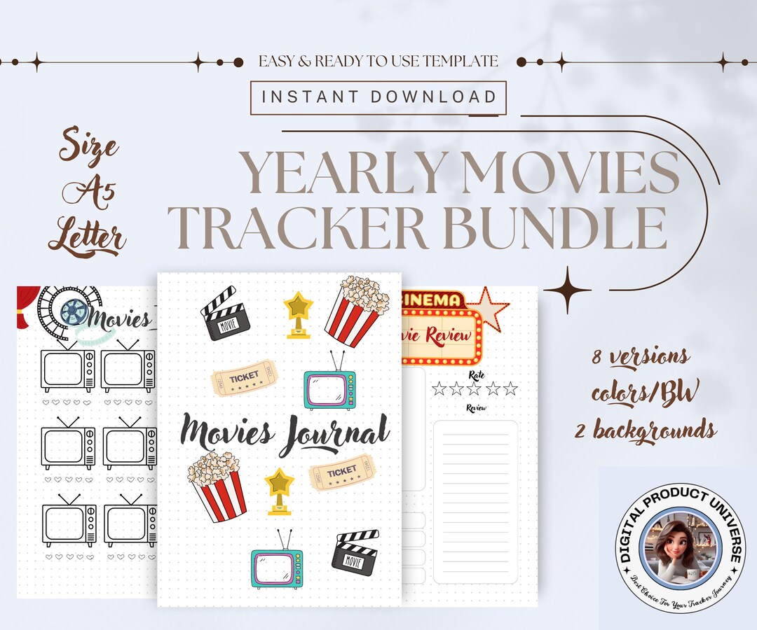 Yearly Movie Tracker | Journal Page | Planner Page | Track Watched ...