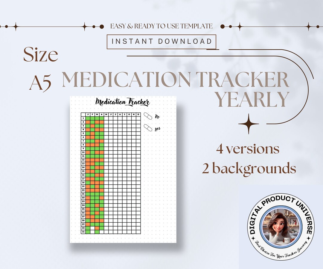 Medication Tracker Yearly Journal Page Planner Page Track Medications ...