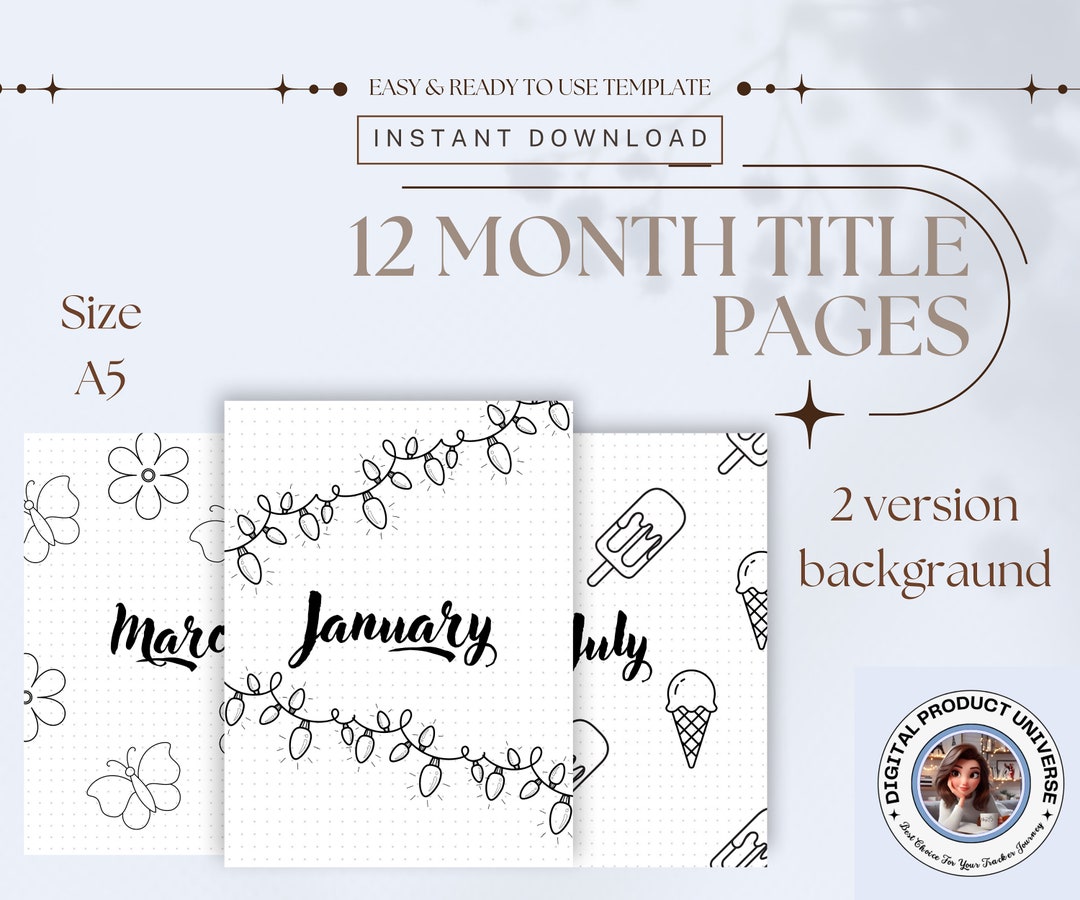 12 Month Title Bullet Journal Pages-twelve Month Cover Bullet Journal ...