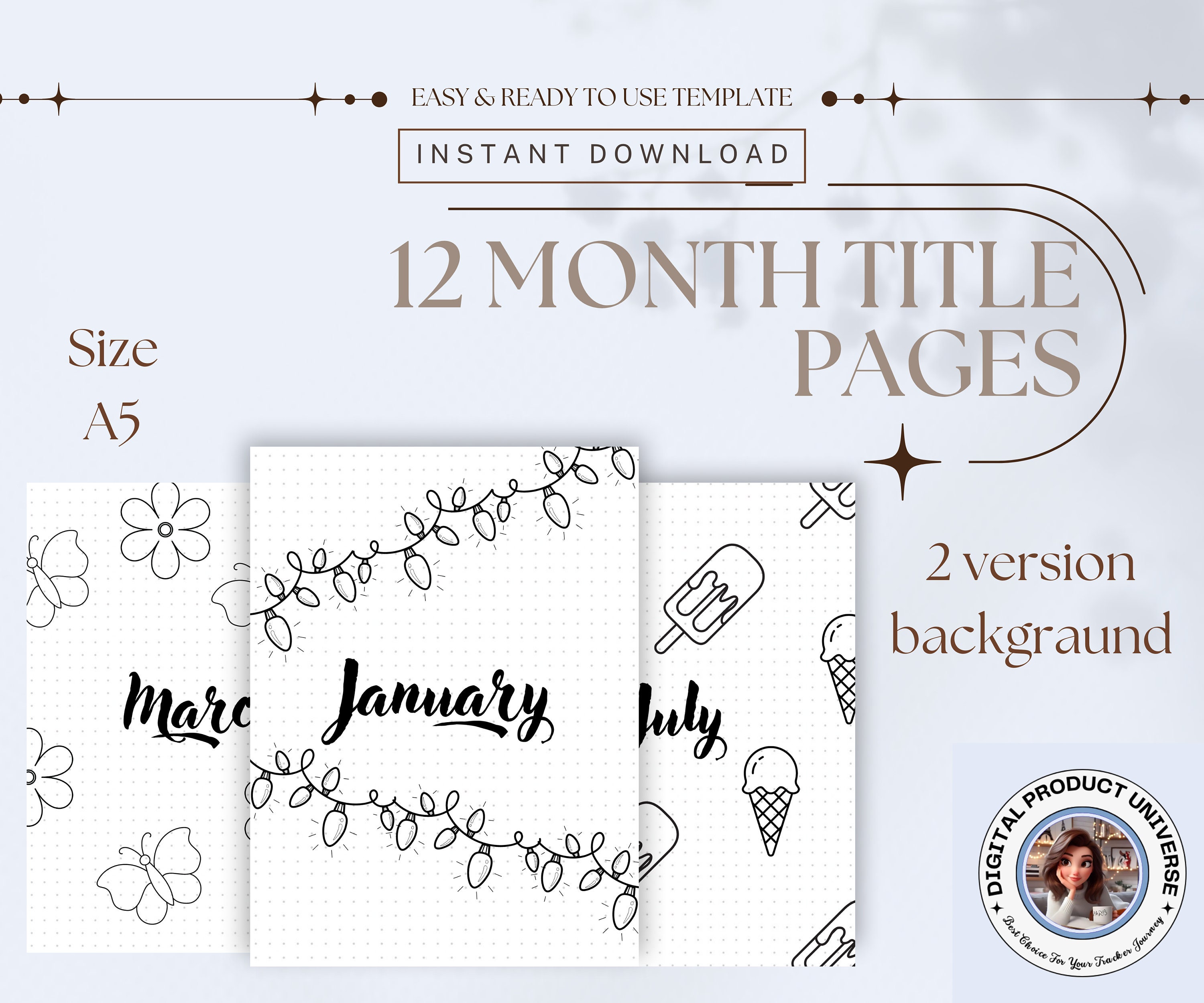 12 Month Title Bullet Journal Pages-twelve Month Cover Bullet Journal ...