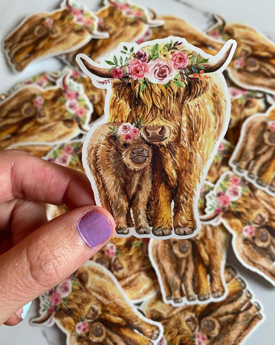 Cow and Calfhighland Cow Stickerhighland Mamawaterproof Stickerscar ...