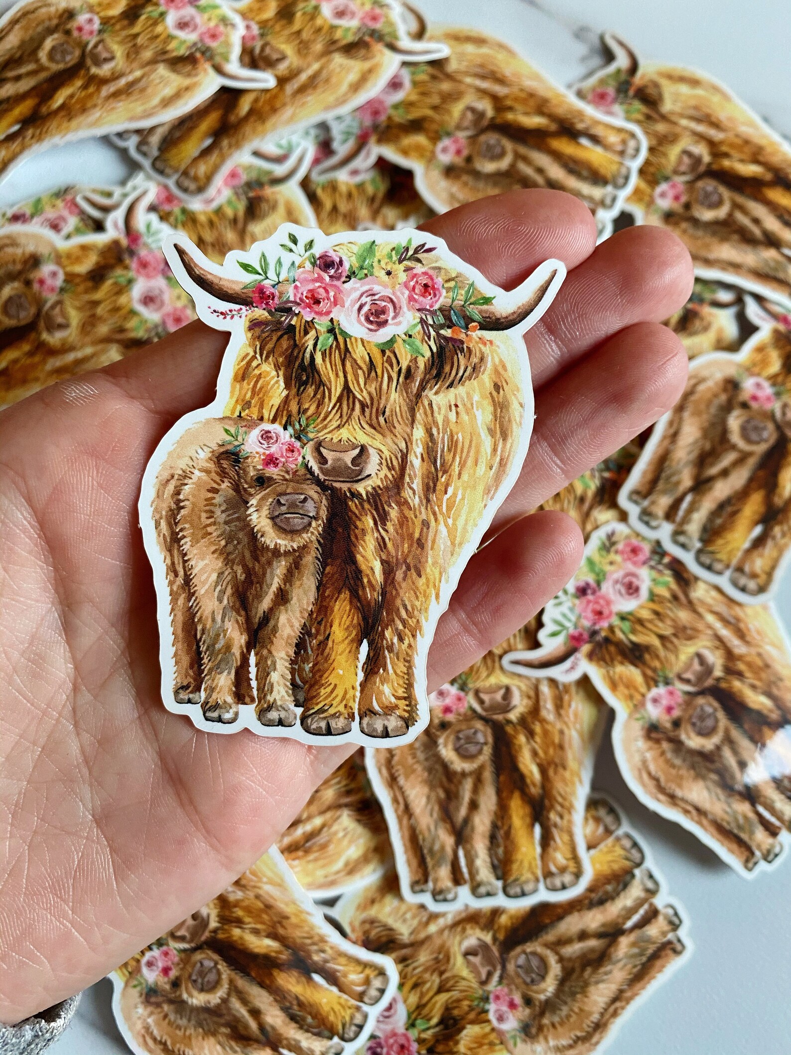 Cow and Calfhighland Cow Stickerhighland Mamawaterproof - Etsy