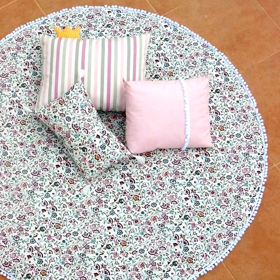 Kids Mat With Pillows Padded Baby Mat Floral Baby Play Mat Baby Rug ...