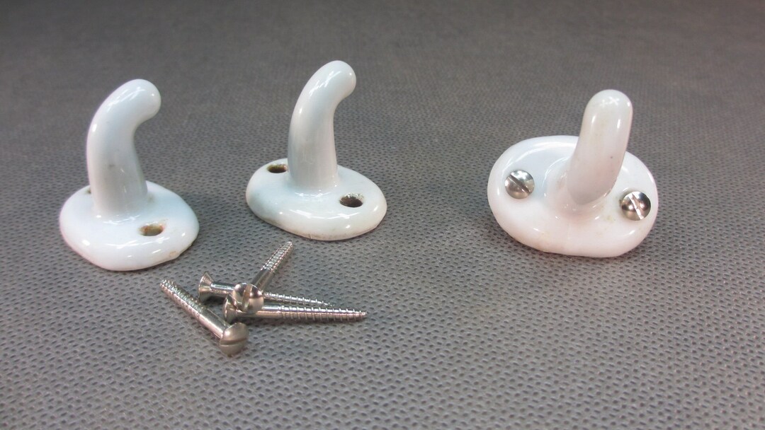 THREE Antique Ceramic Hooks Antique Bauhaus Bathroom Hooks 1920 Towel Hooks Washcloth Hooks Wall ...