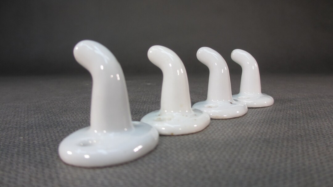 FOUR Antique Ceramic Hooks Antique Bauhaus Bathroom Hooks 1920 Towel Hooks Washcloth Hooks Wall ...