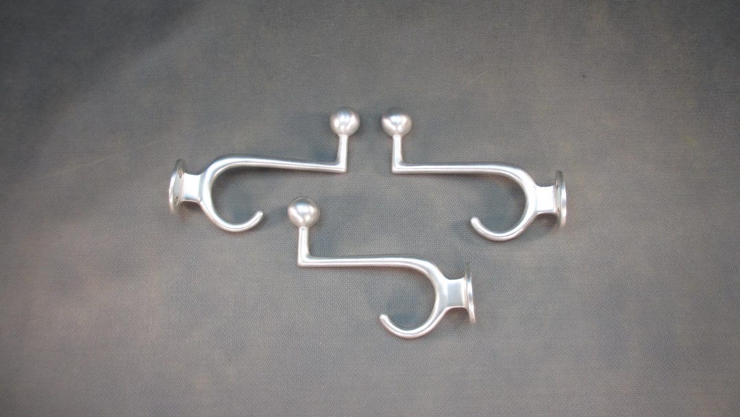 THREE Art Deco Coat Hooks Rare Cast Aluminum Coat Hooks Vintage Wall ...