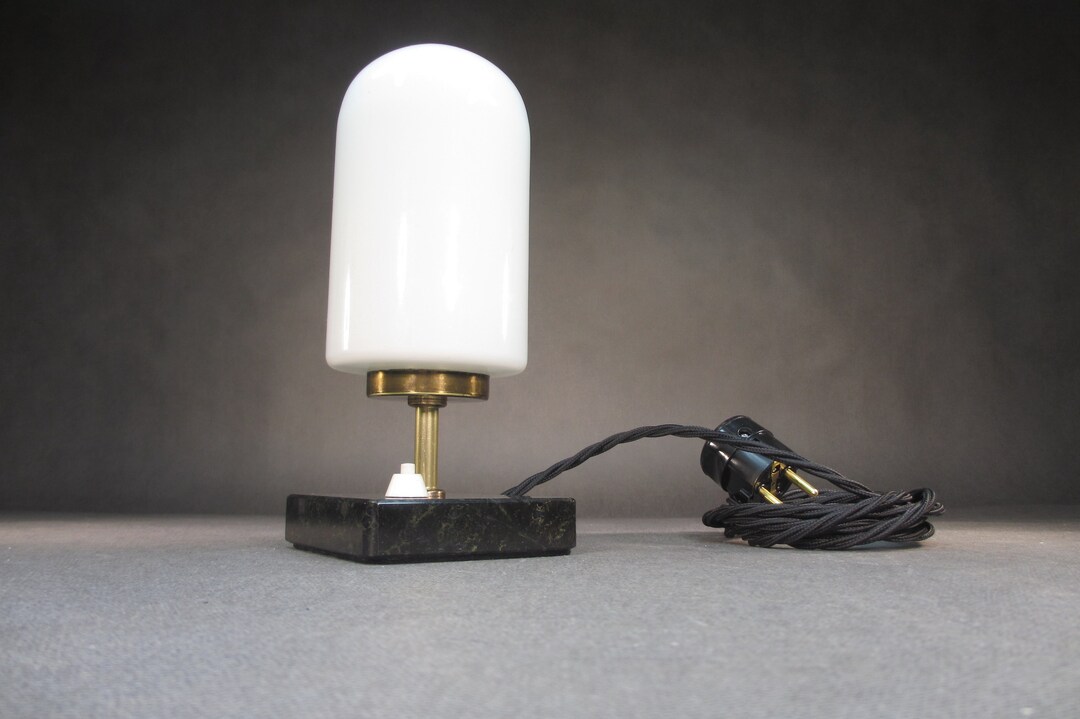 Bauhaus Lamp With Natural Stone Lamp Base and Opal Glass Shade Ca. 1952 ...